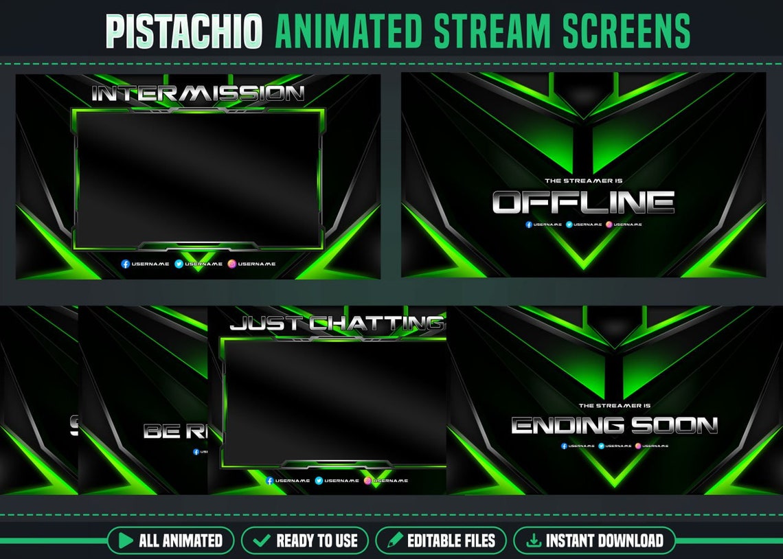 GREEN Clean Overlay Pack for Twitch, Youtube Green Overlay Stream ...
