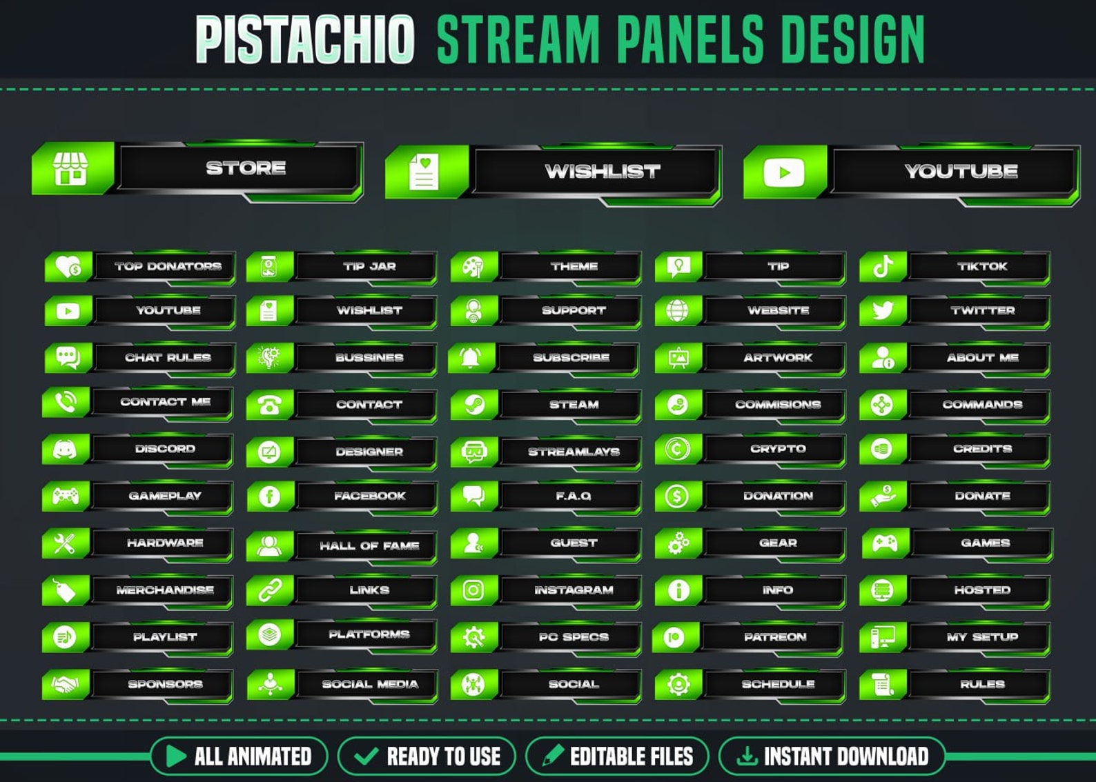 GREEN Clean Overlay Pack for Twitch, Youtube Green Overlay Stream ...
