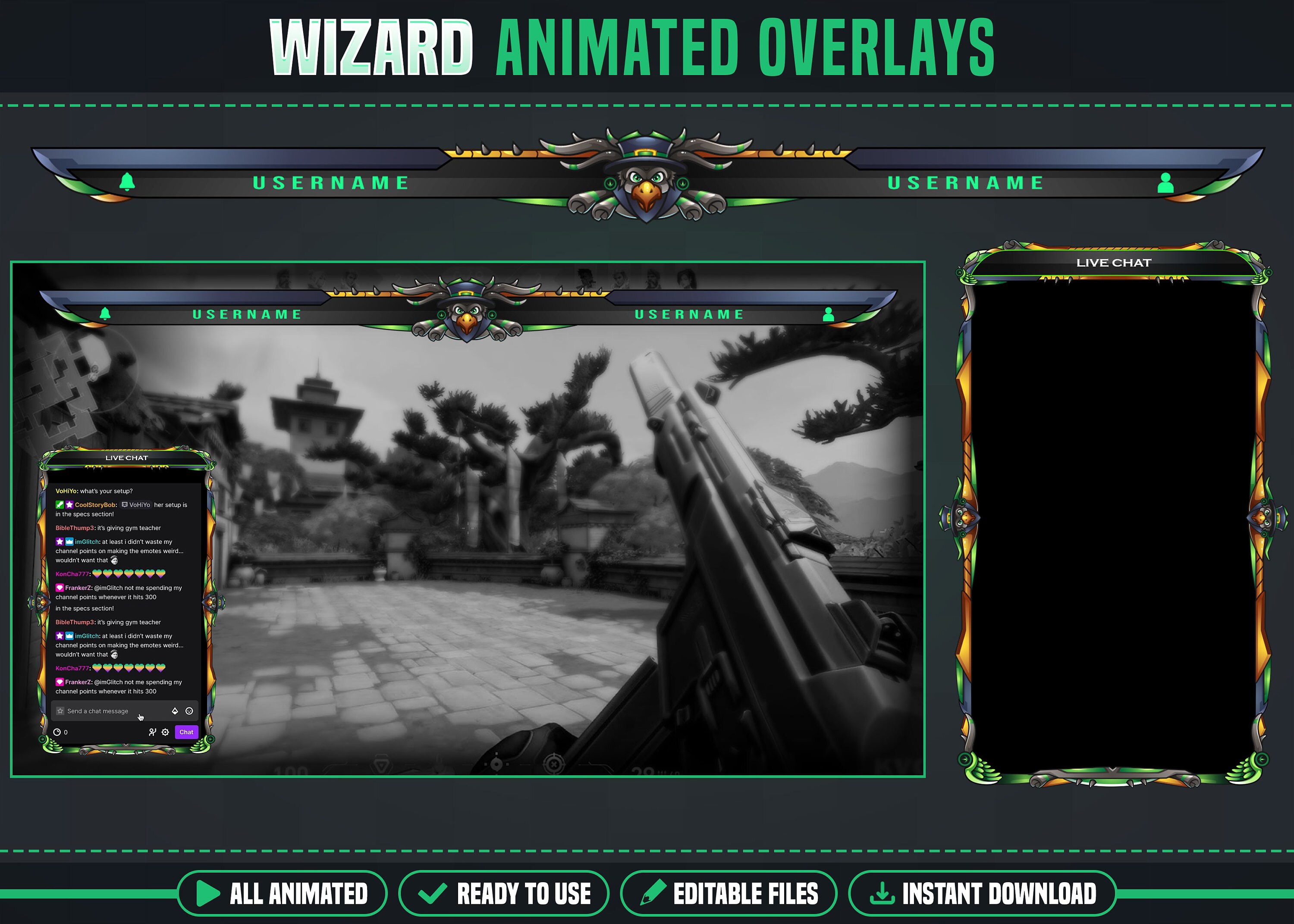 Wizard Stream Overlay Package Wizard Twitch Overlay Twitch Webcam ...