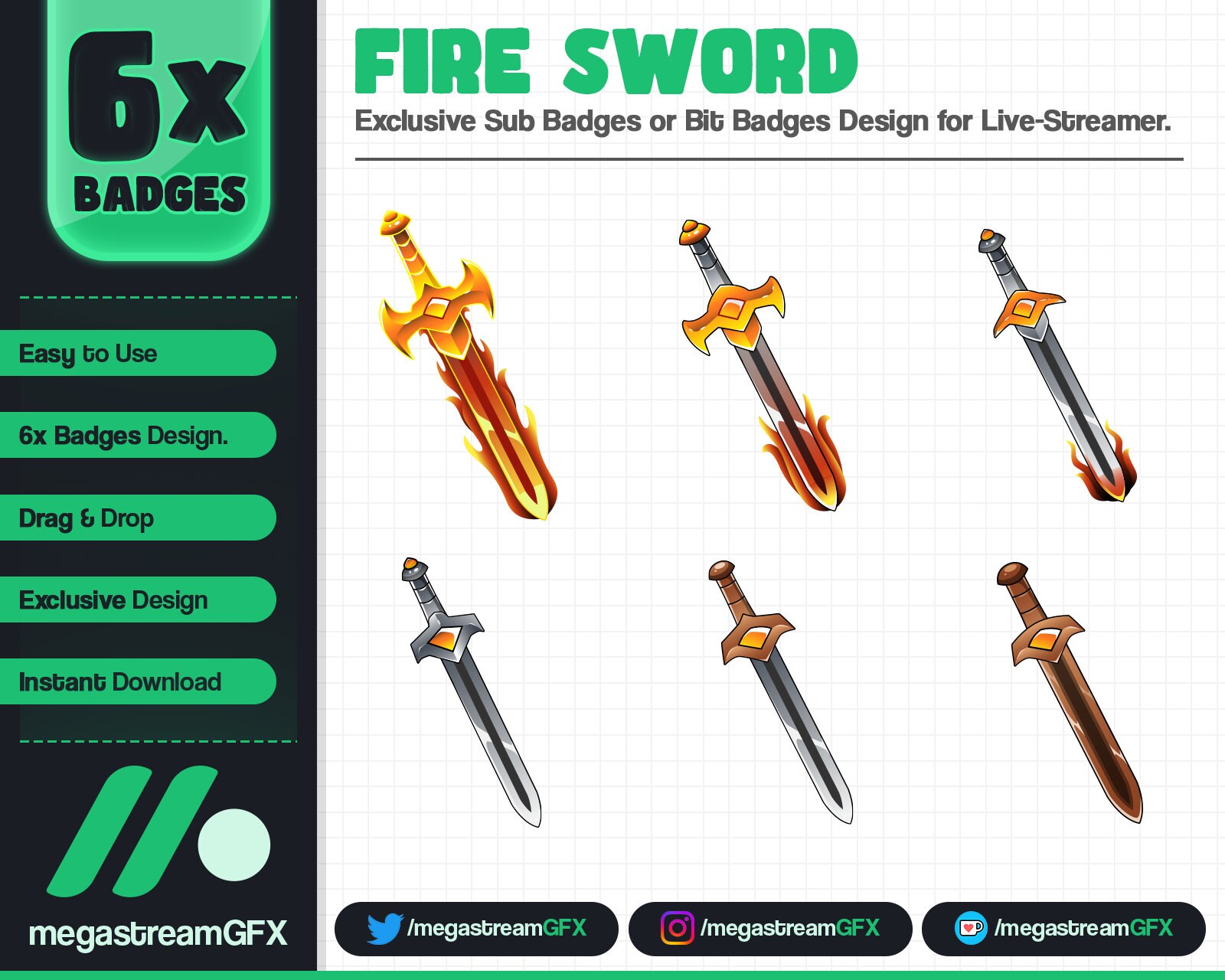 Fire Sword Badges Sword Sub or Bit Badges Sword Twitch or Youtube ...