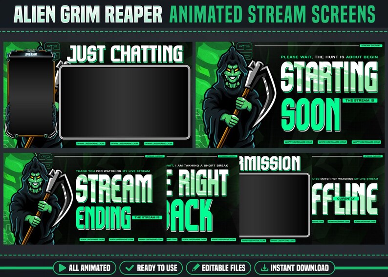Alien Grim Reaper Stream Overlay Pack Heroic Fantasy Overlays Overlay ...