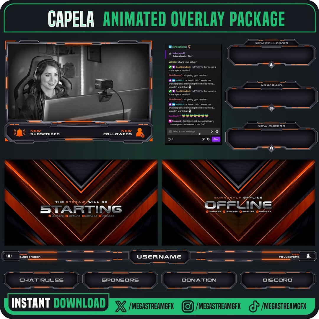 Orange Streaming Overlay Twitch Overlay I Twitch Panels I Twitch Alert ...