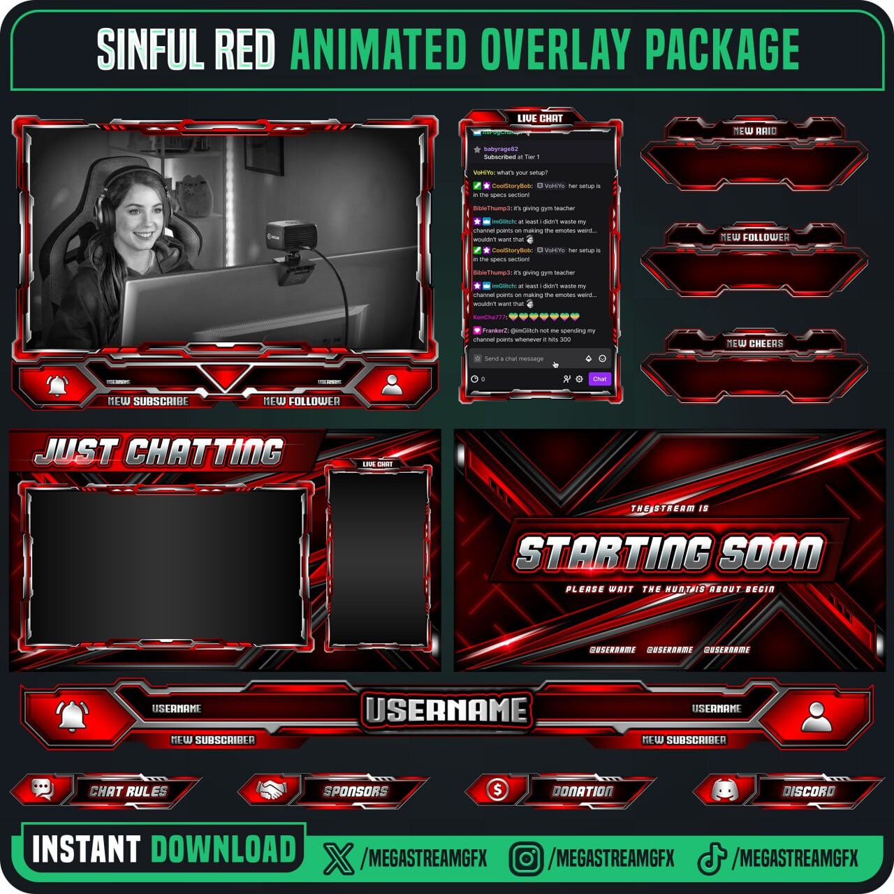 Red Clean Overlay - Clean Overlay - Twitch Overlay -stream Package ...