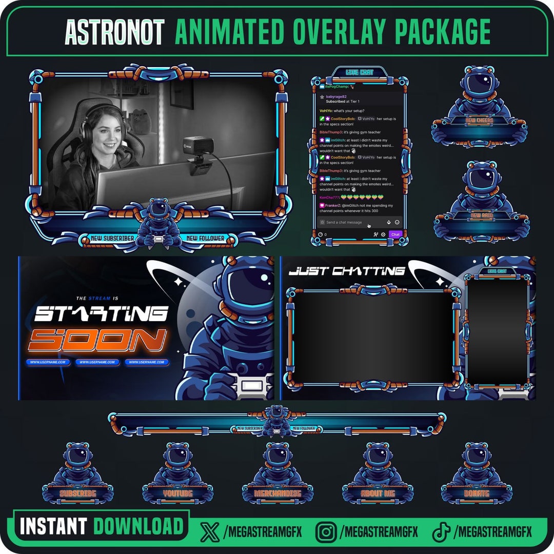 Astronaut Overlay Pack Cosmic Stream Overlays Overlay for Twitch ...