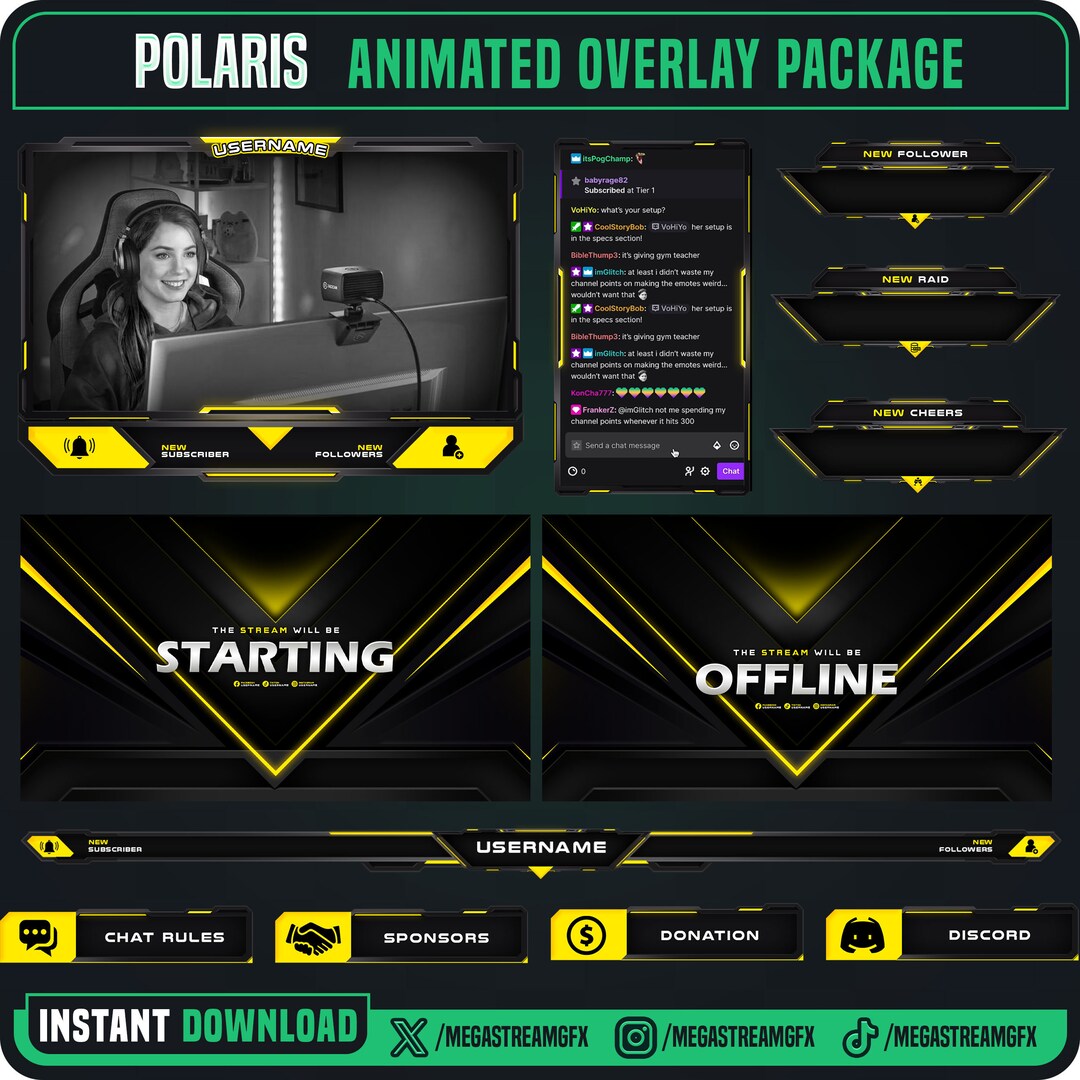 YELLOW Twitch Overlay Package Yellow Overlay Theme Stream Overlay Pack ...