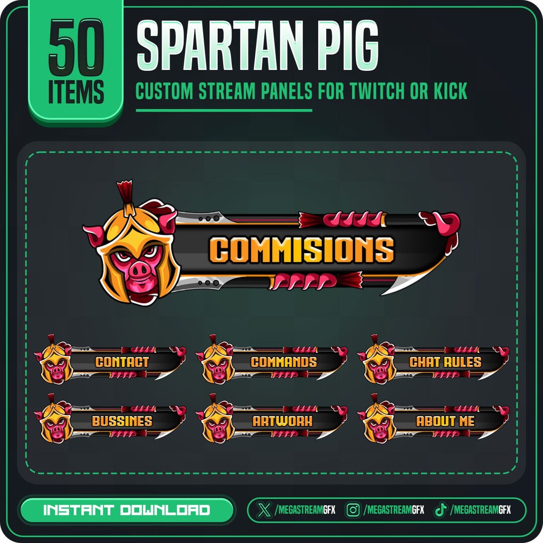 50x Spartan Pig Panels Animal Twitch Panels Customize Text Twitch ...