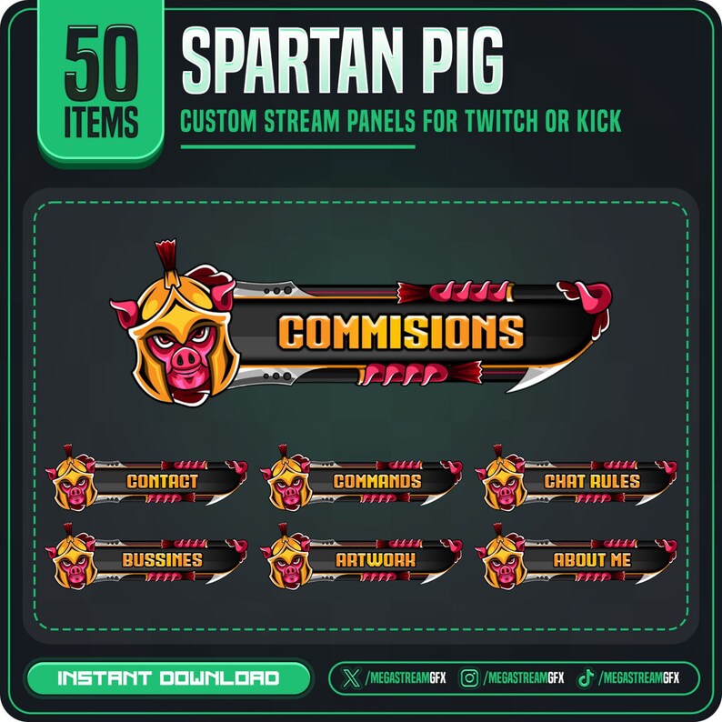 50x Spartan Pig Panels Animal Twitch Panels Customize Text Twitch ...