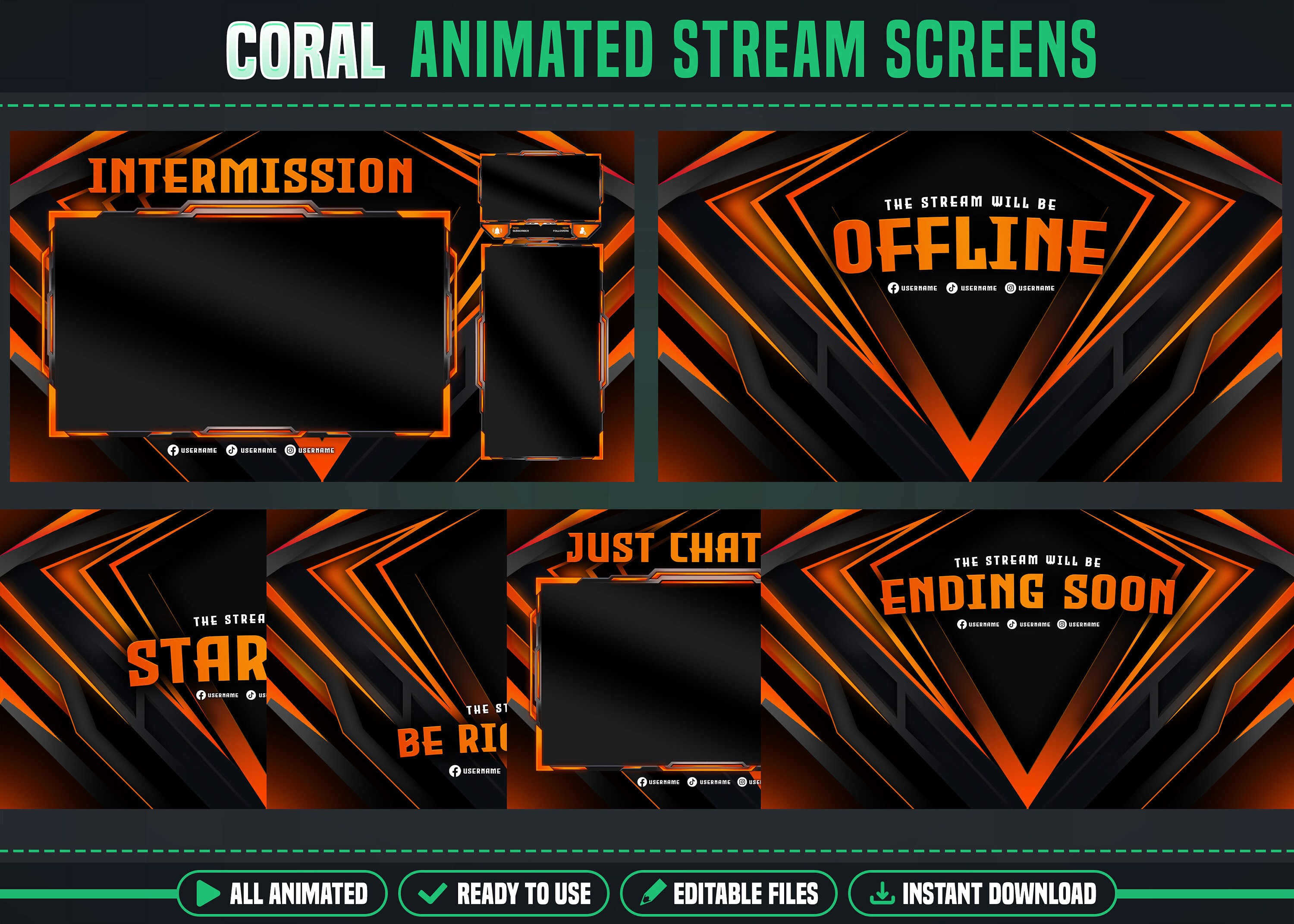 ORANGE Twitch Overlay Package Orange Animated Stream Overlay Pack ...