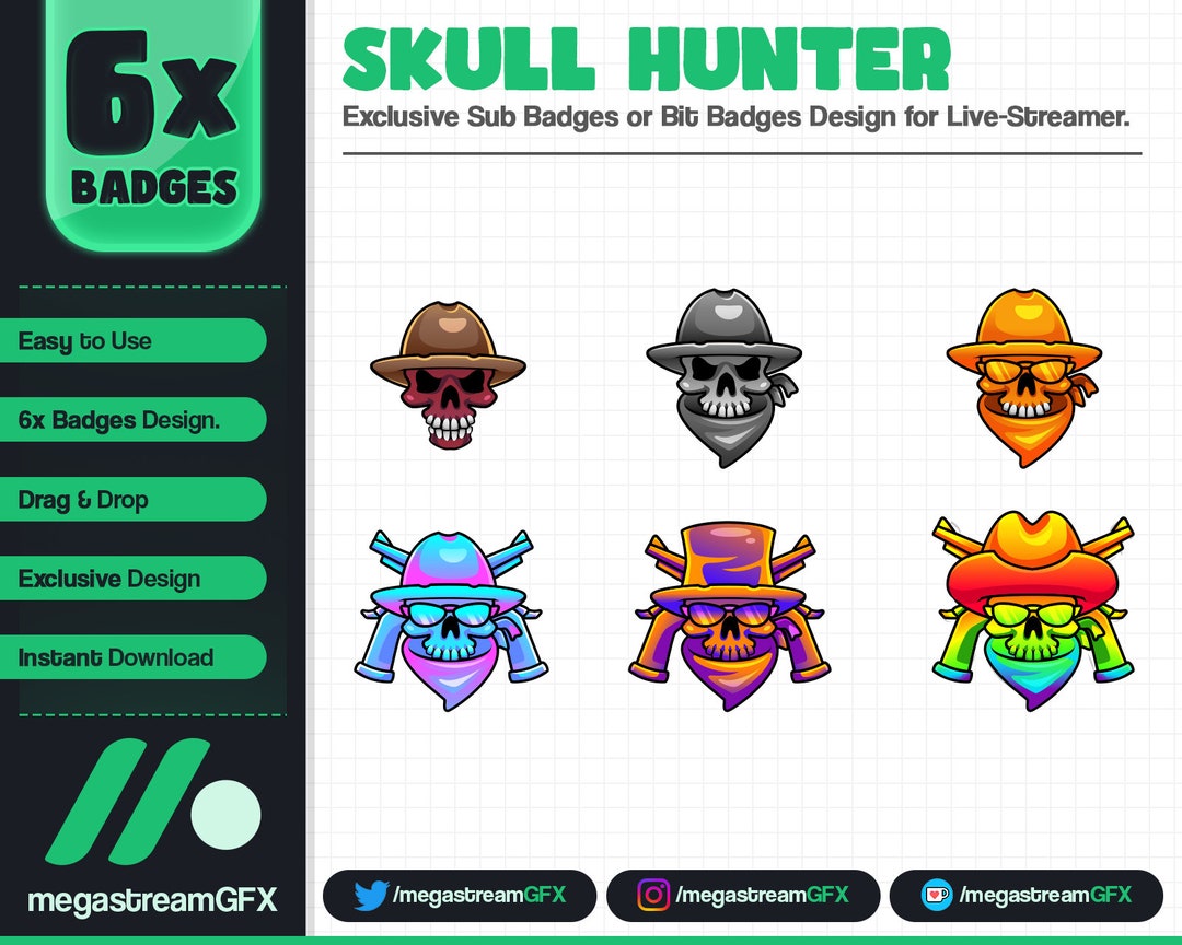 Skull Hunter Sub Badges or Bit Badges Skull Hunter Loyalty - Etsy