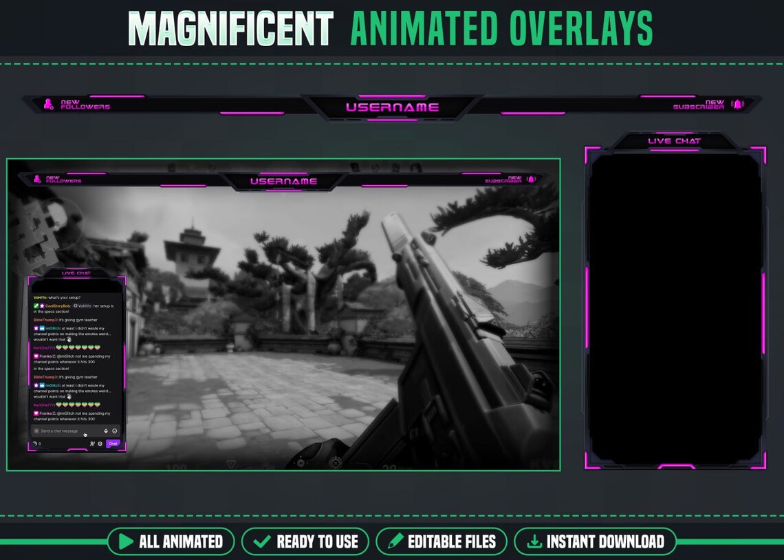 Pink Streaming Overlay Twitch Overlay I Twitch Panels I Twitch Alert ...