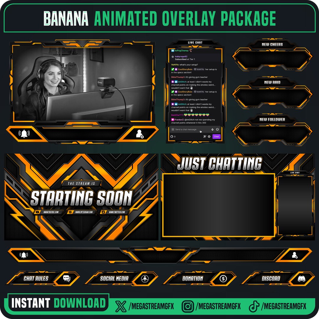 Professional Yellow Overlay Clean Stream Overlays Package for Twitch ...