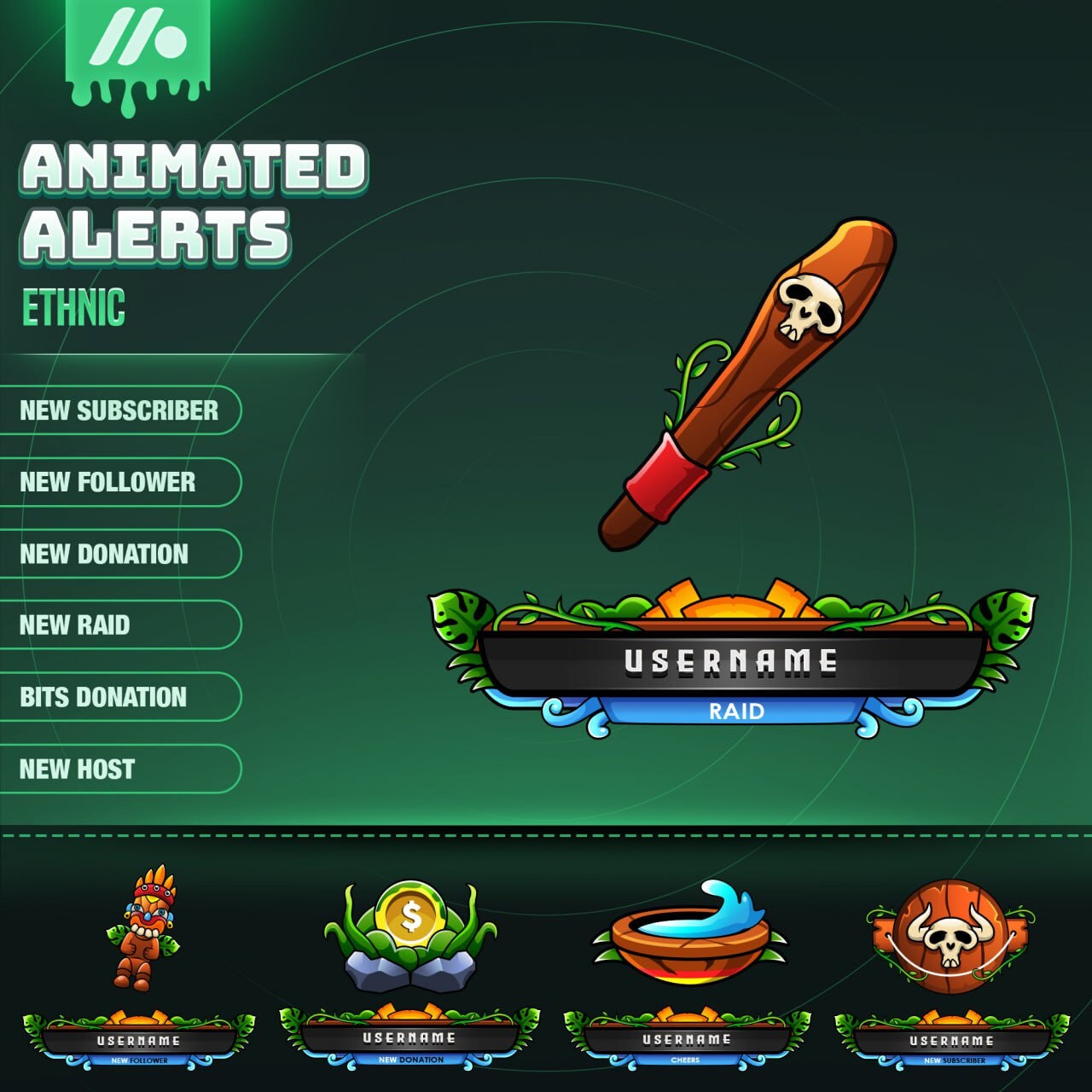 Ethnic Theme Twitch Alert Premade Twitch Alert Stream Alerts for Twitch ...