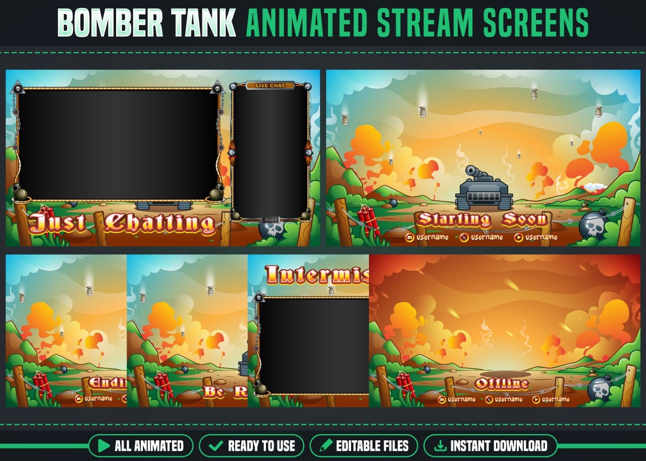 Bomber Tank Stream Overlay Package Bomb Twitch Overlay Twitch Webcam ...