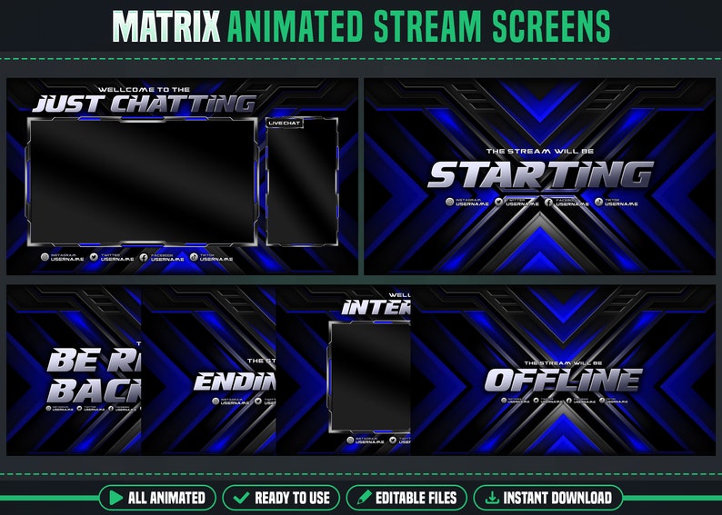 BLUE Twitch Overlay Package Blue Stream Overlay Pack Stream Overlay ...