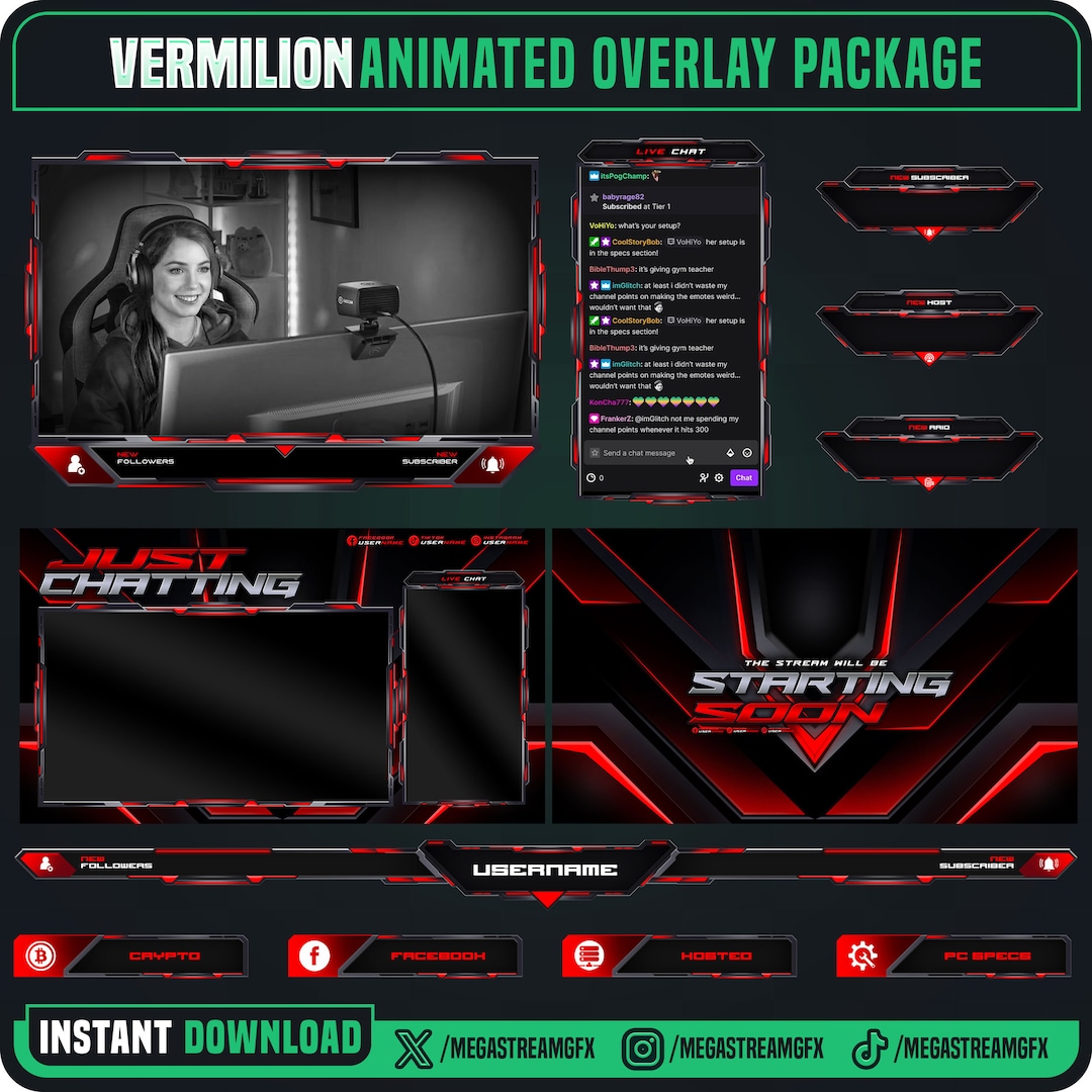 RED Twitch Overlay Package | Red Stream Overlay Pack | Stream Overlay ...