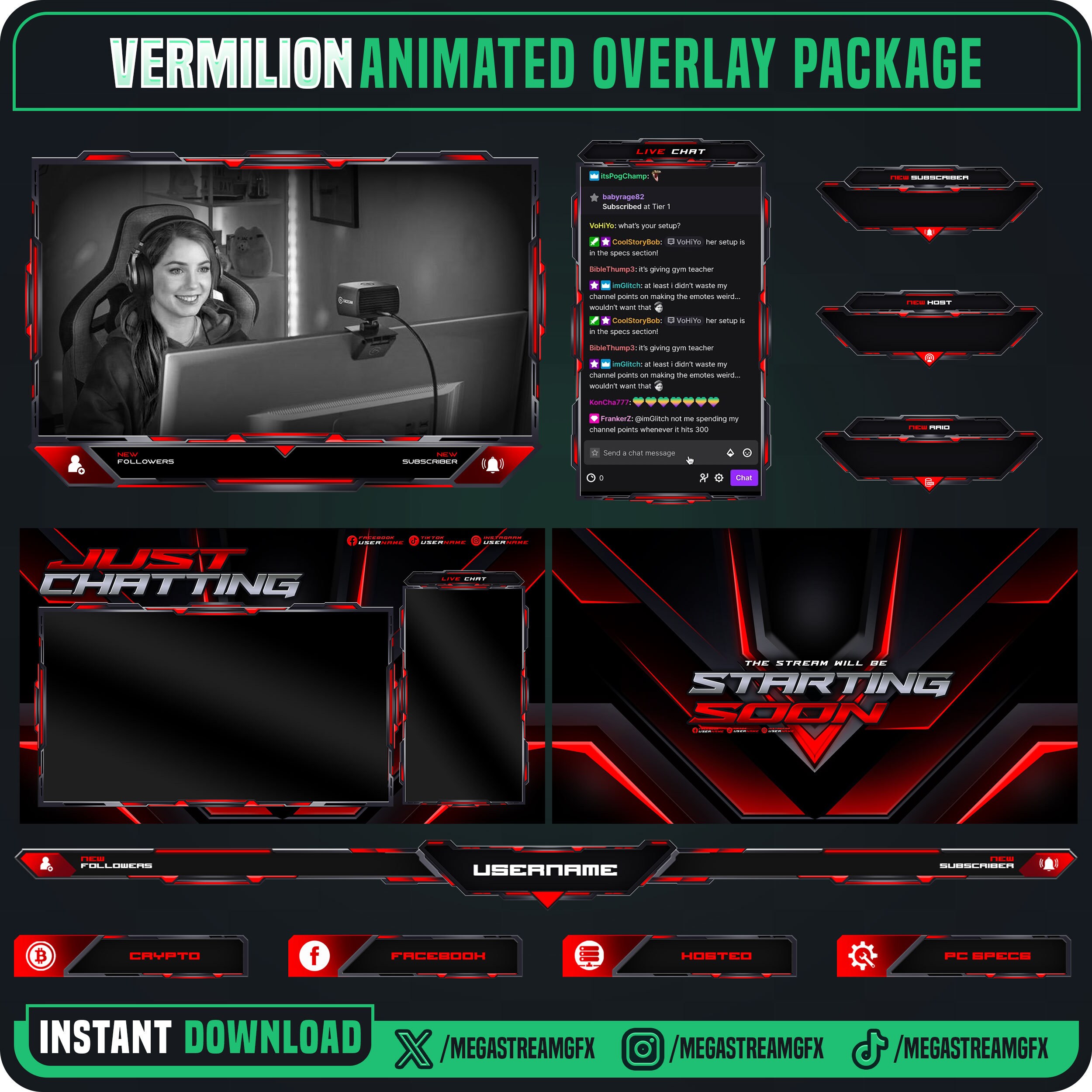 RED Twitch Overlay Package Red Stream Overlay Pack Stream Overlay ...