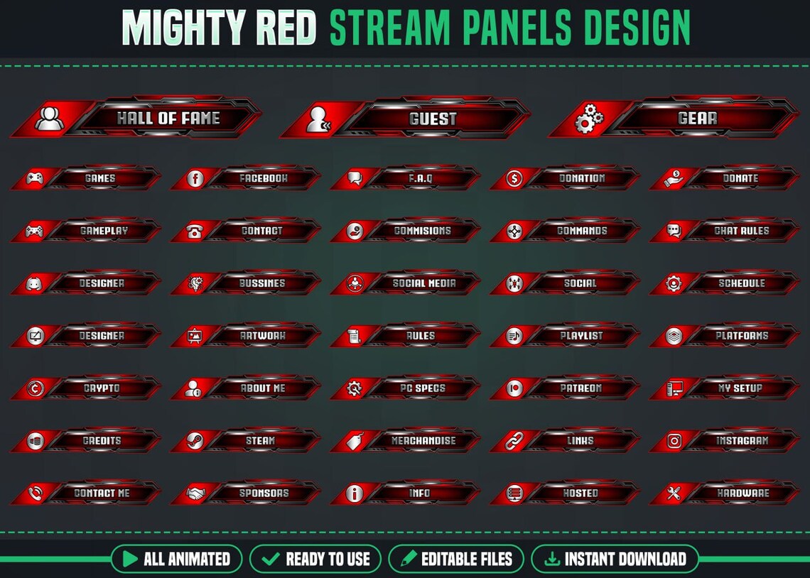 Red Clean Overlay Professional Overlay Twitch Overlay Stream Package ...