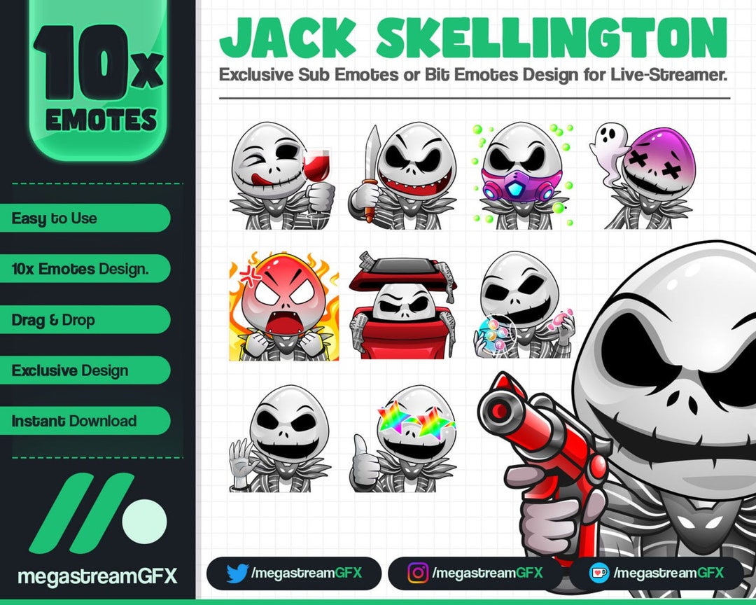 10x Jack Skellington Twitch Emotes Horror Emotes Halloween Twitch ...