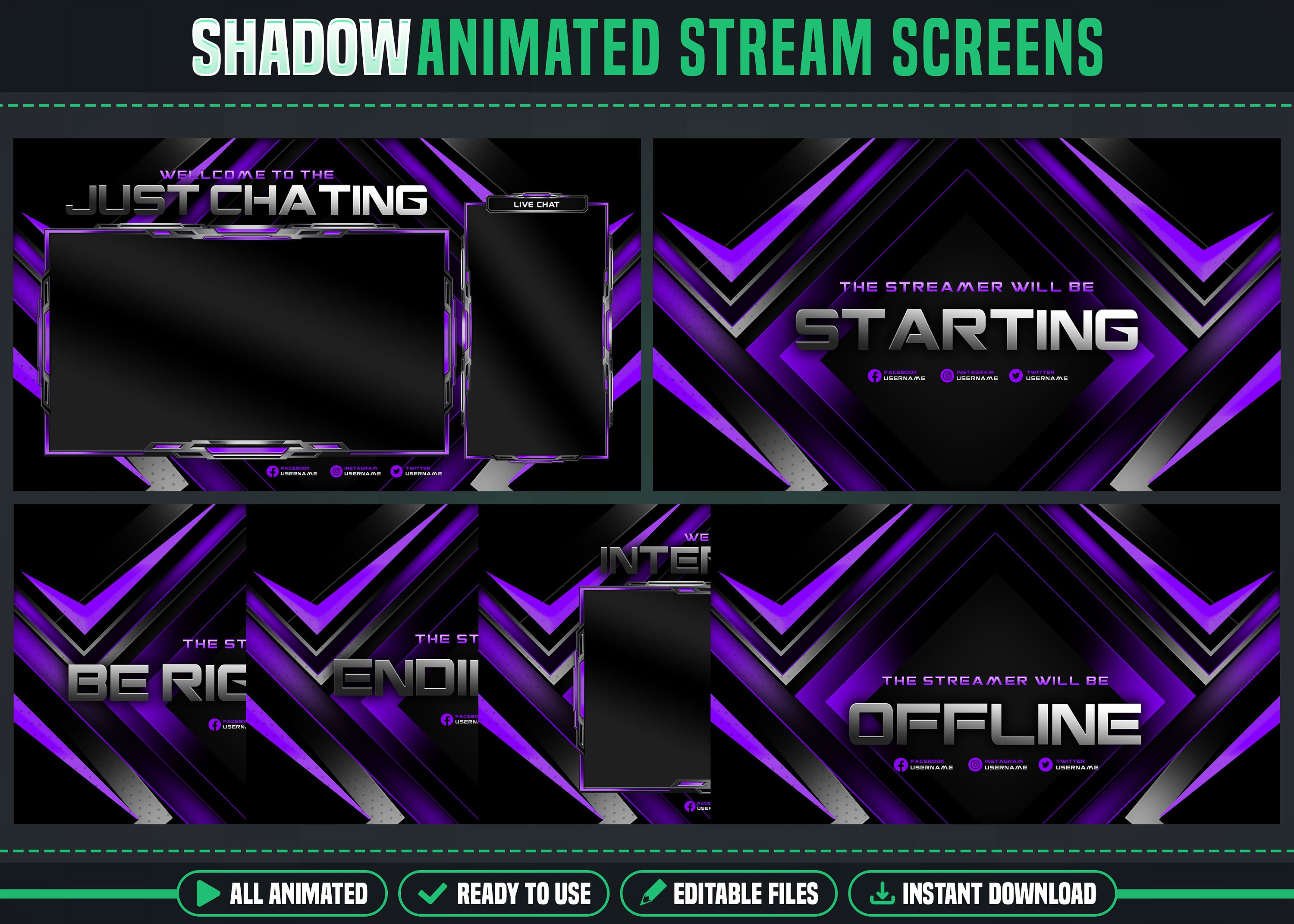 PURPLE Twitch Overlay Package Purple Animated Stream Overlay - Etsy
