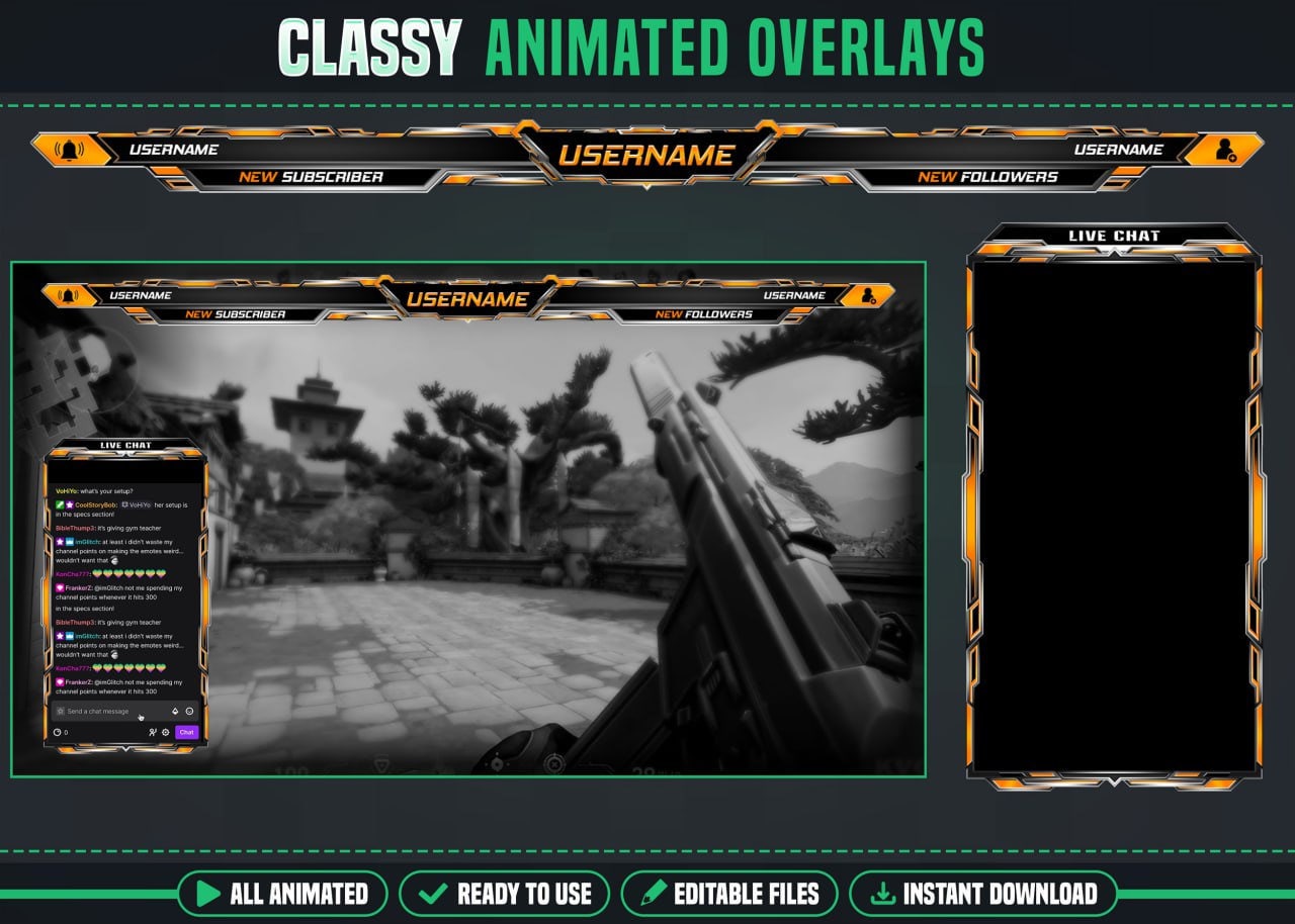 Professional Clean Orange Overlay Pack for Twitch Twitch Overlay Stream ...
