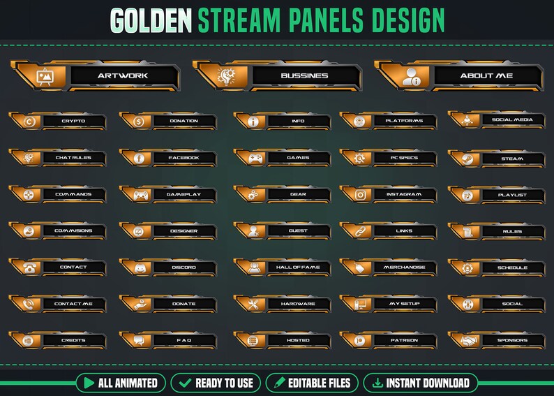 GOLDEN Twitch Overlay Package Gold Stream Overlay Pack Stream Overlay ...