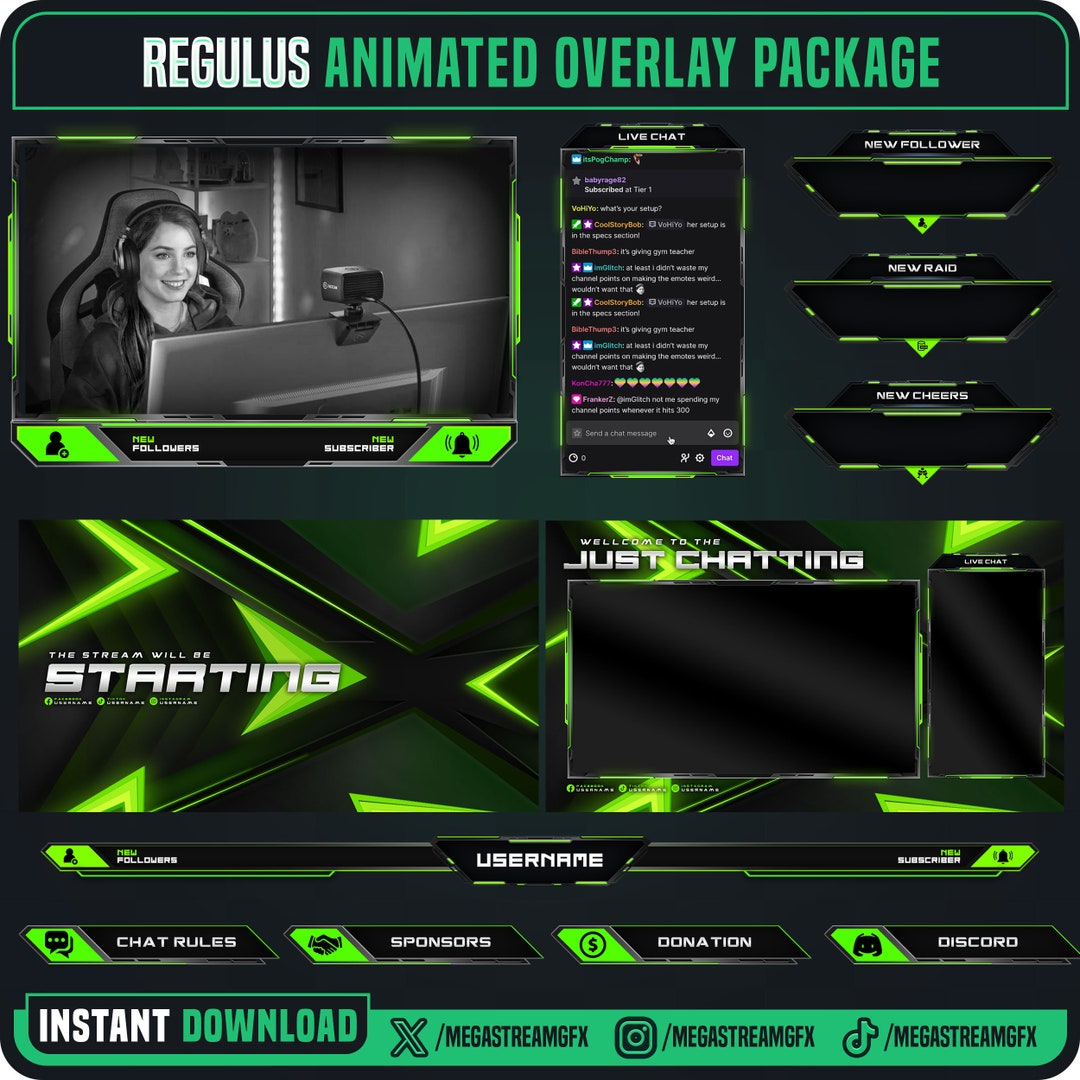 Green Twitch Overlay Package - Green Twitch Theme | Stream Overlay Pack ...