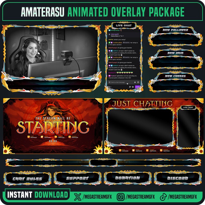 Japanese Amaterasu Stream Overlay Package Amaterasu Twitch Package ...