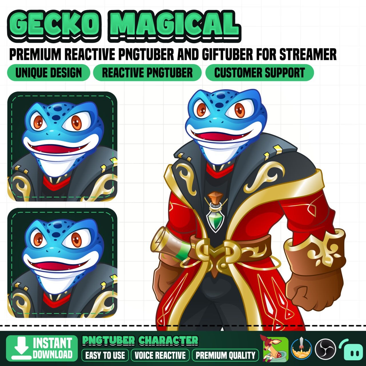 Pngtuber Wizard Gecko Premade Pngtuber Animal Pngtuber for Twitch ...