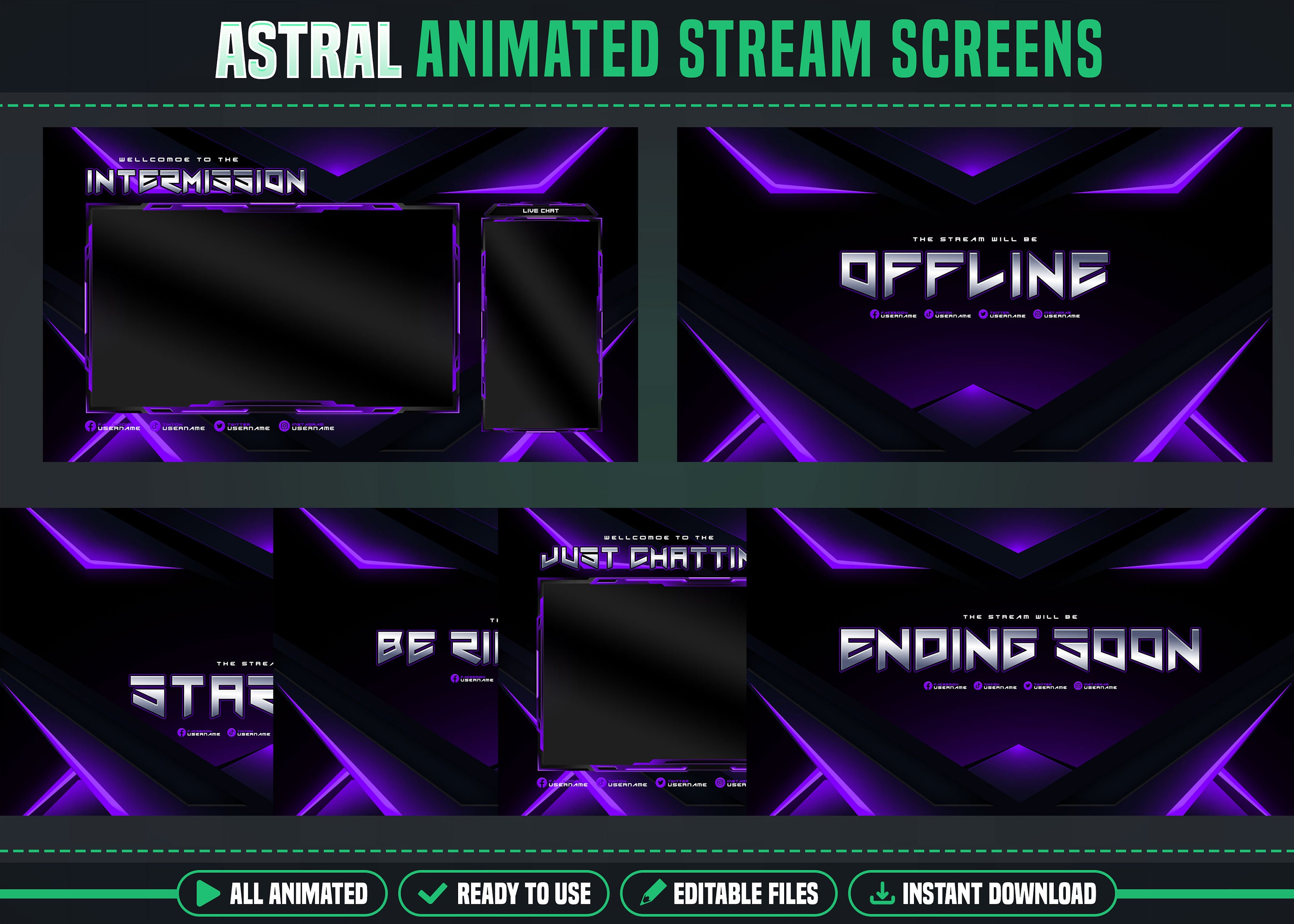 Animated ASTRAL Twitch Overlay Package Purple Twitch Theme - Etsy