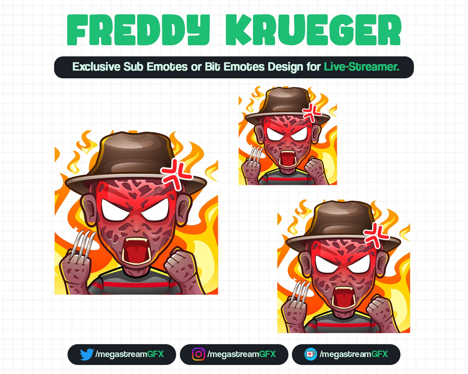 10x Freddy Krueger Twitch Emotes Horror Emotes Halloween Twitch Discord ...