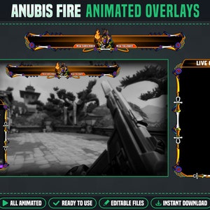 Anubis Fire Stream Overlay Pack Egypt Theme Overlays Overlay for Twitch ...