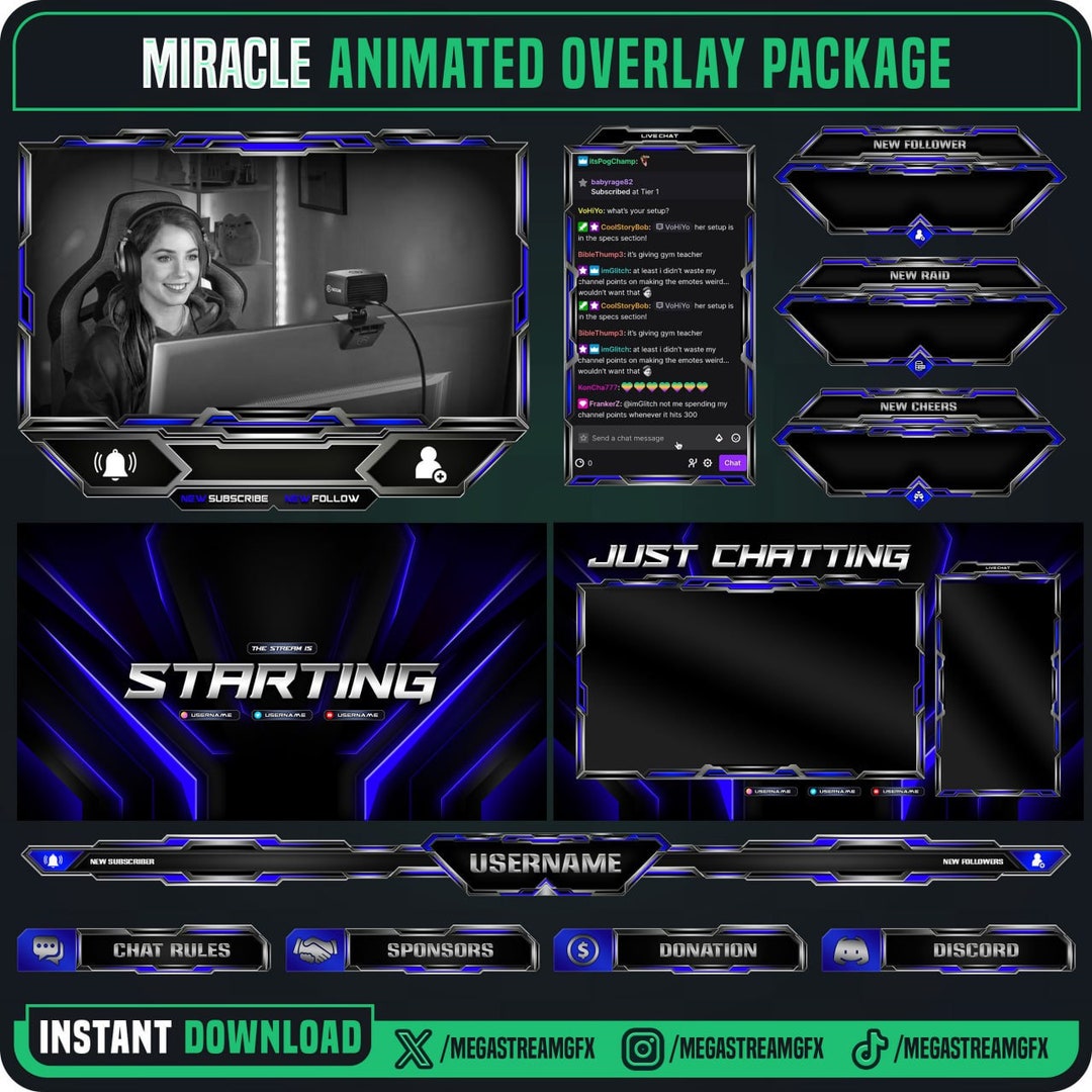 BLUE Clean Overlay Pack for Twitch, Youtube | Blue Overlay Stream ...