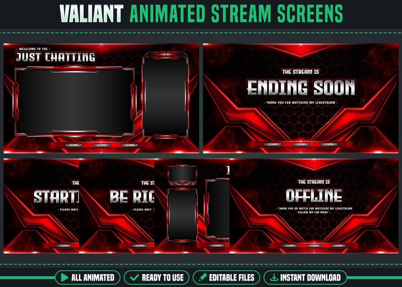 Red Stream Overlay Pack Red Overlay Overlay for Twitch/discord/youtube ...