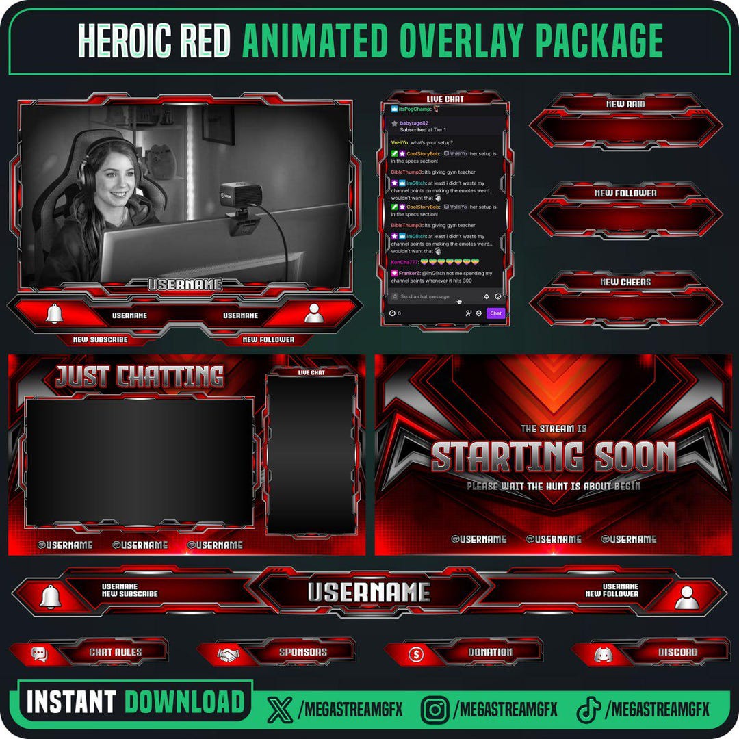 Red Color Stream Pack Clean Overlay Twitch Overlay stream Package ...