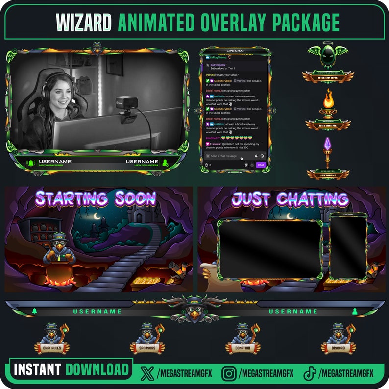 Wizard Stream Overlay Package Wizard Twitch Overlay Twitch - Etsy