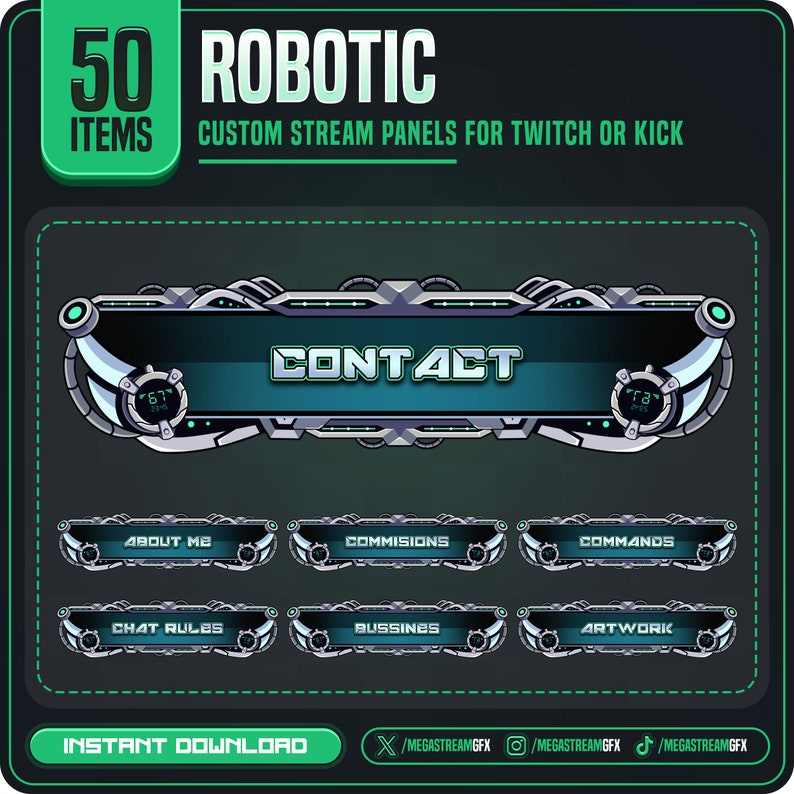 50x Robotic Panels robotic Twitch Panels Metalic Panel Customize Text ...