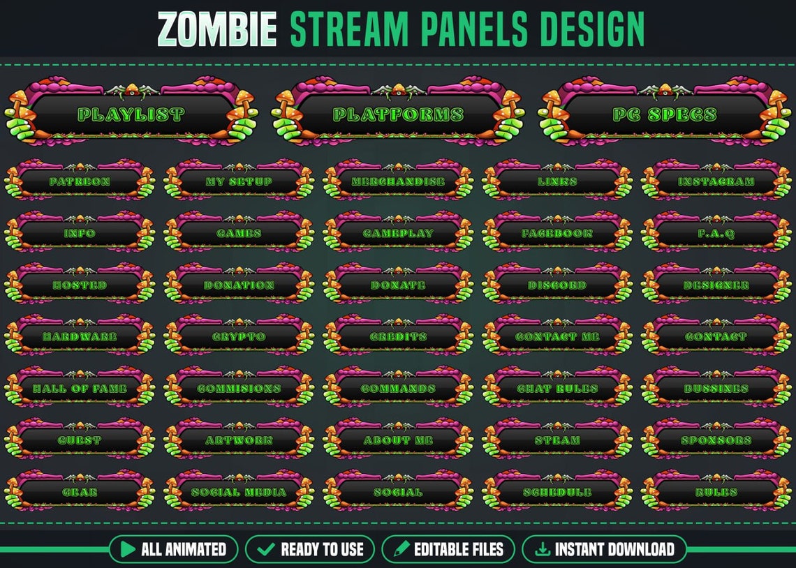 Zombie Fiction Stream Overlay Package Zombie Twitch Overlay Twitch ...