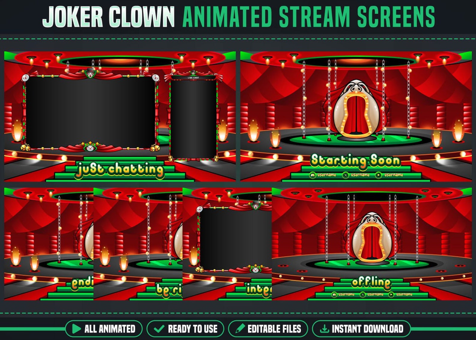 Clown Joker Stream Overlay Package Overlay for Twitch/dicscord /youtube ...