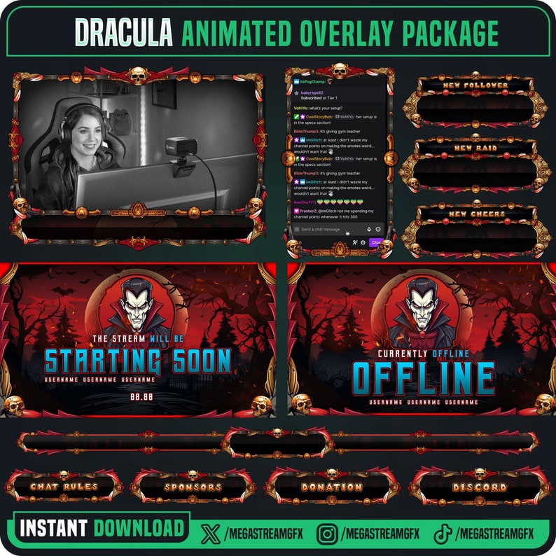 Dracula Stream Overlay Package Dracula Twitch Package Dracula Kick ...