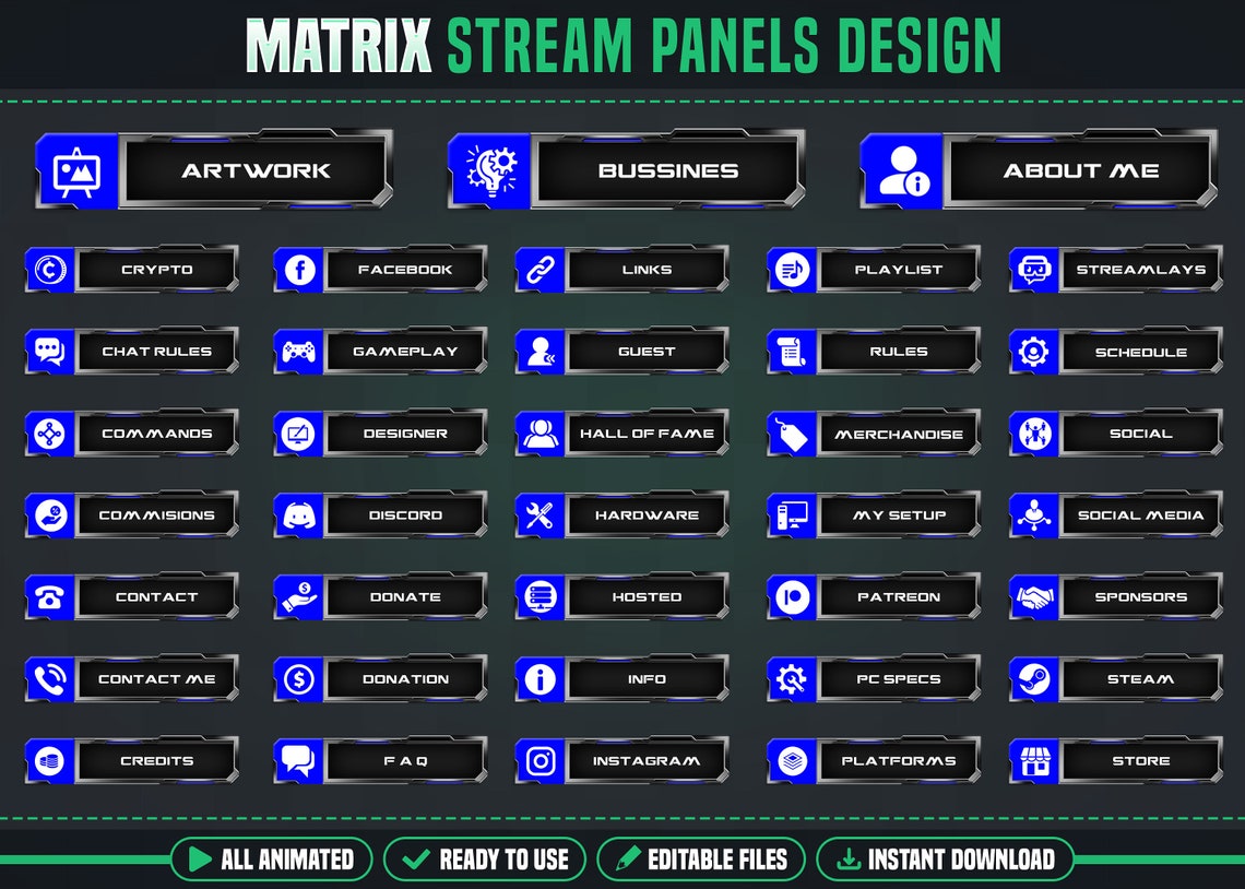 BLUE Twitch Overlay Package Blue Stream Overlay Pack Stream Overlay ...