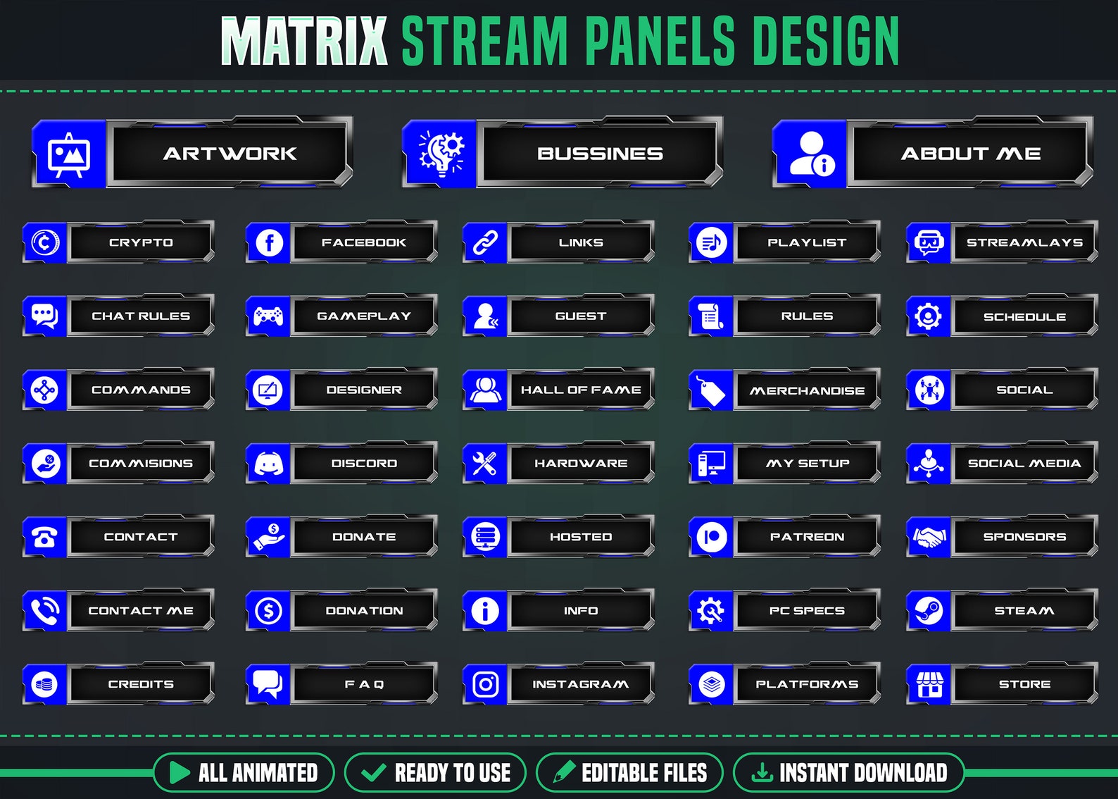 BLUE Twitch Overlay Package Blue Stream Overlay Pack Stream Overlay ...