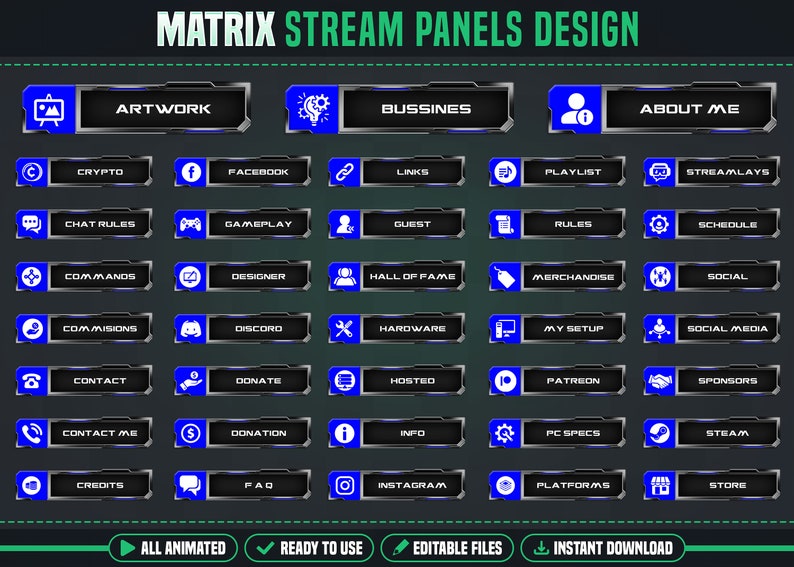 BLUE Twitch Overlay Package Blue Stream Overlay Pack Stream Overlay ...