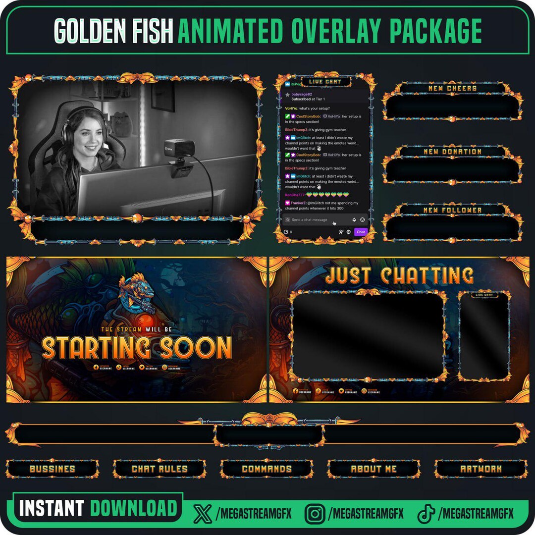 The Golden Fish Stream Overlay Package Overlay Esport Overlays Package ...