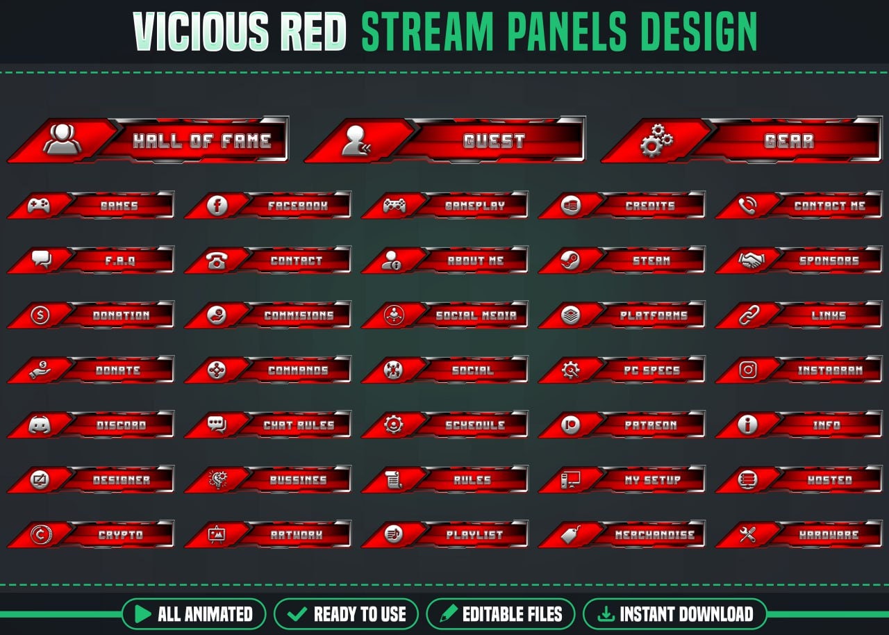 Red Twitch Overlay Stream Package Red Color Stream Overlay Pack for ...