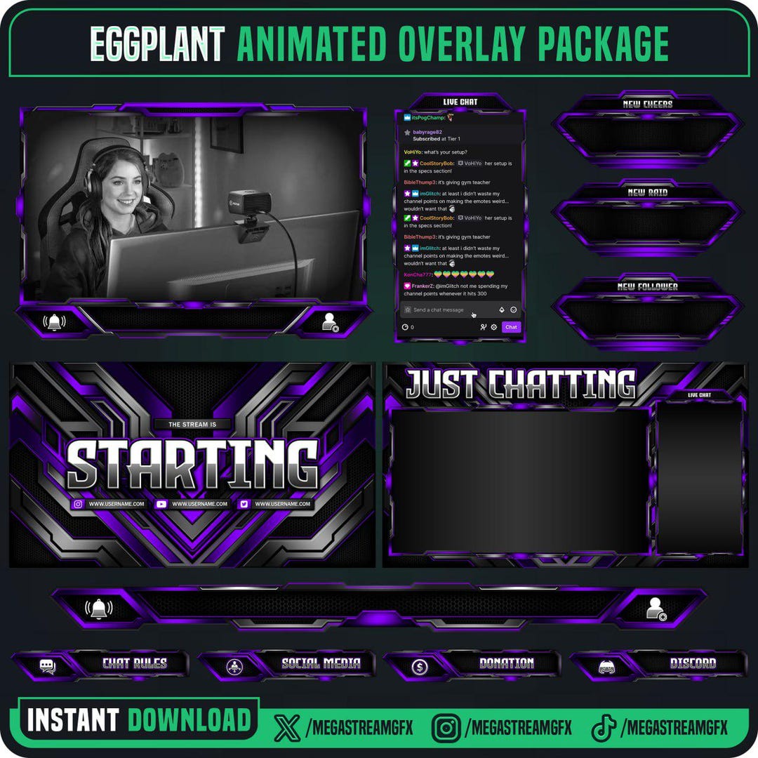 Professional Violet Overlay Clean Stream Overlays Package for Twitch ...