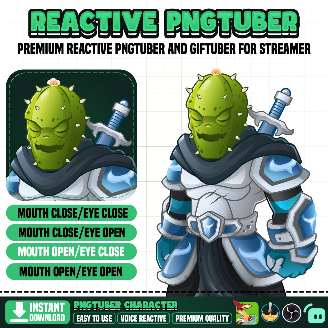 Cactus Knight Pngtuber Premade Pngtuber Thematic Pngtuber Animal ...