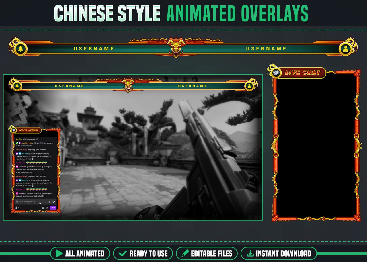 Chinese Festival Stream Overlay Package Red and Gold Theme Package ...