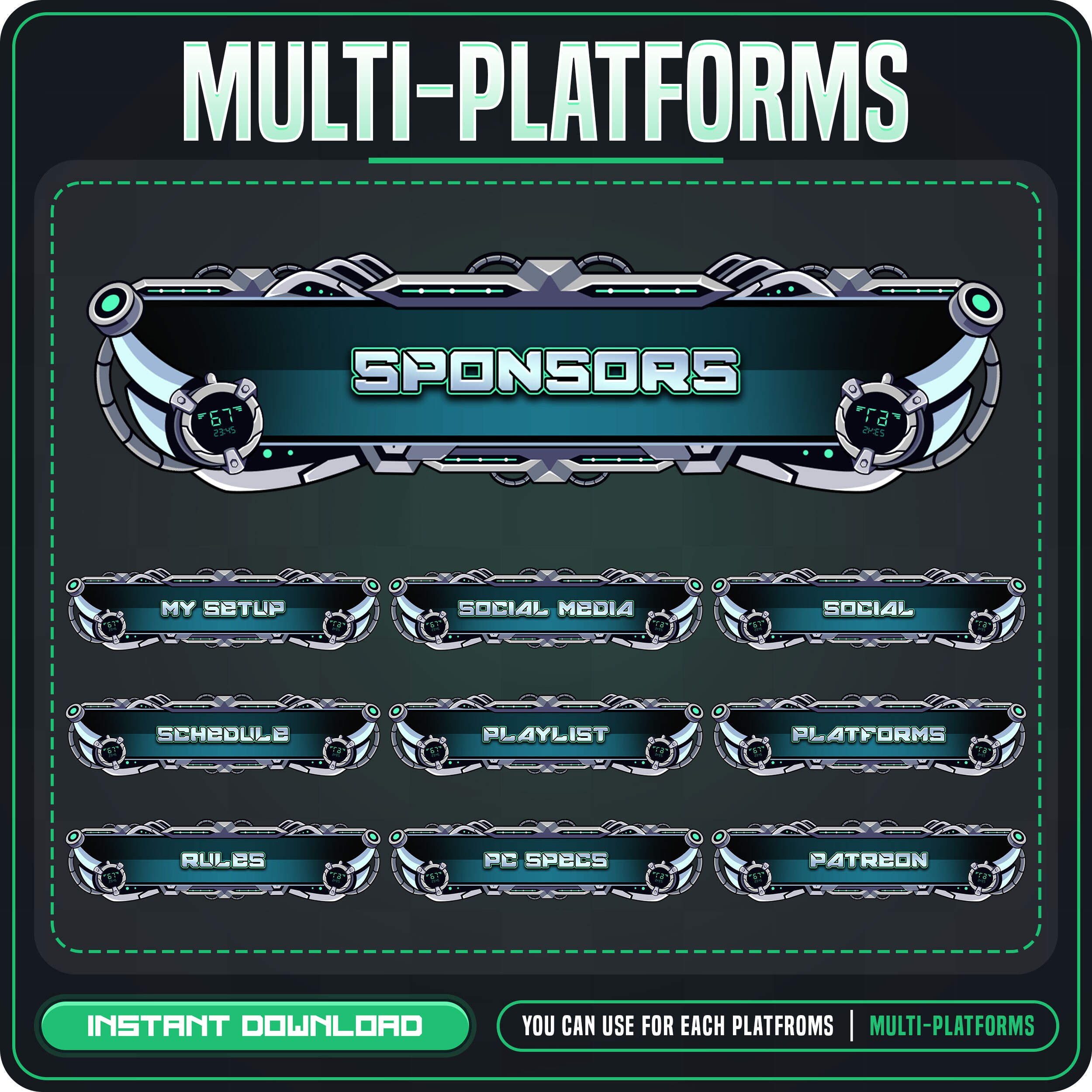 50x Robotic Panels robotic Twitch Panels Metalic Panel Customize Text ...