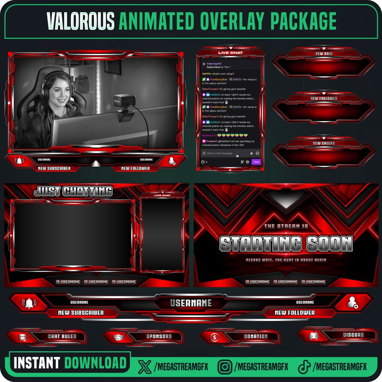 Red Color Stream Pack Professional Red Overlay Twitch Overlay, Alert ...