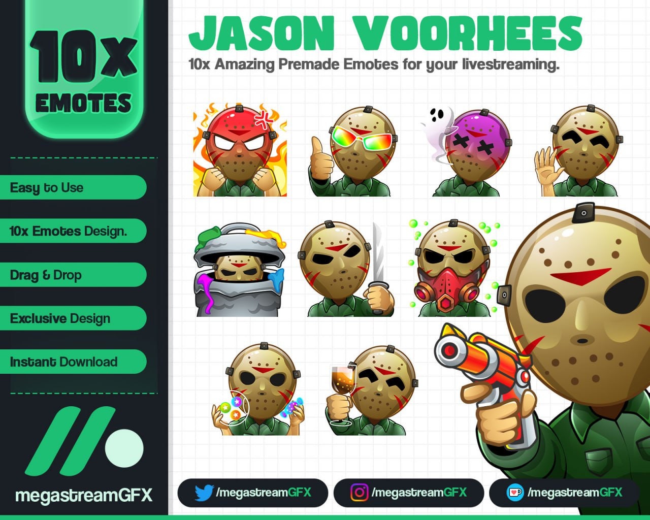 10x Jason Voorhees Twitch Emotes Horror Emotes Halloween Twitch Discord ...